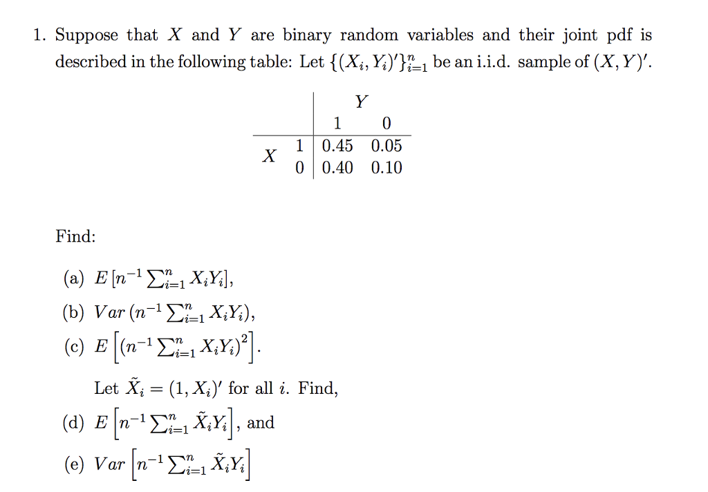 Solved 1. Suppose that X and Y are binary random variables | Chegg.com