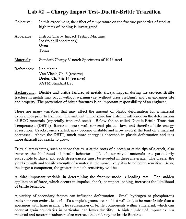 Solved Need Help To Write A Lab Report Charpy Impact Test Chegg