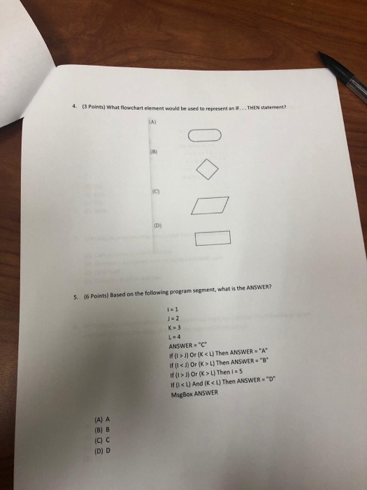 Solved 4. (3 Points) What flowchart element would be used to | Chegg.com