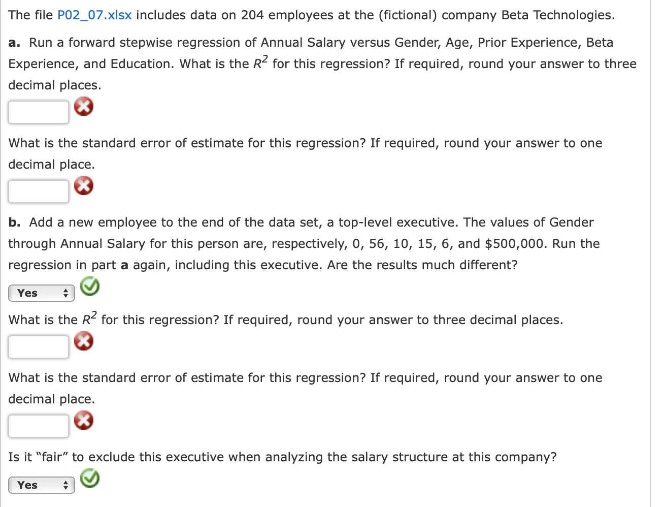 Solved The file P02_07.xlsx includes data on 204 employees | Chegg.com