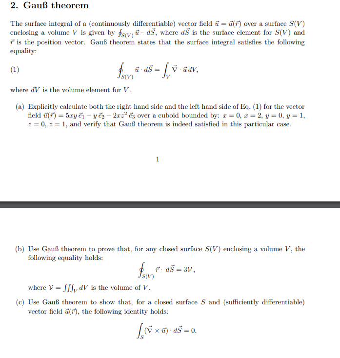 Solved 2. Gaub theorem The surface integral of a | Chegg.com
