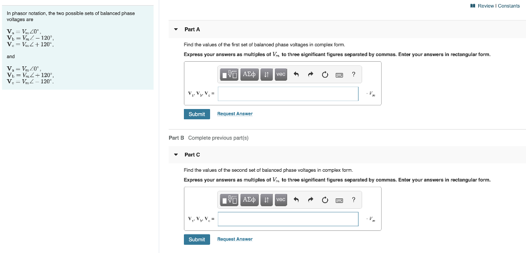 Solved A Review Constants In phasor notation, the two | Chegg.com