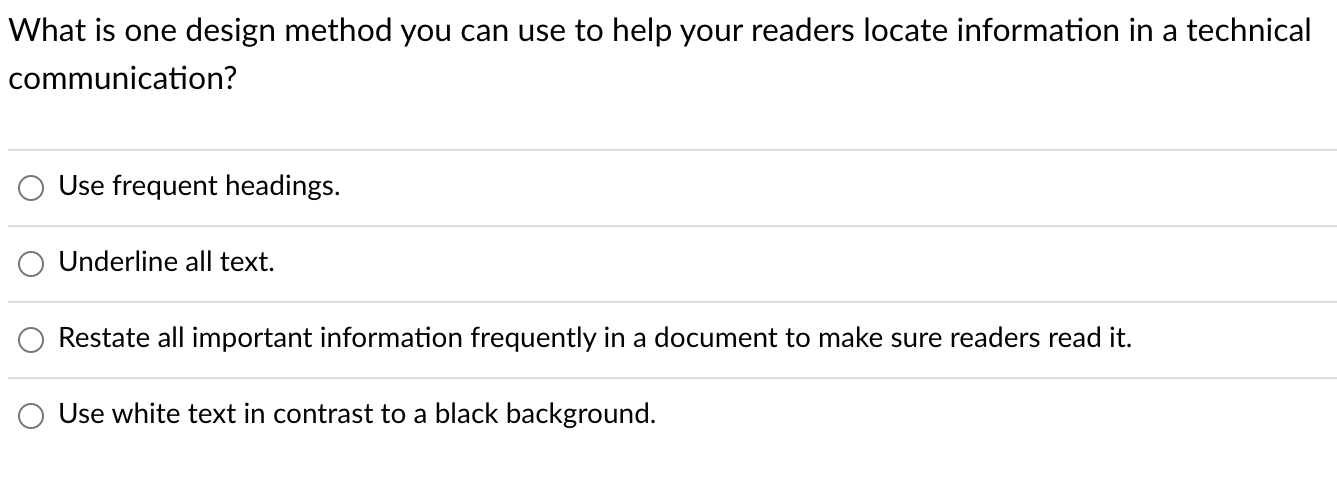 Solved What is one design method you can use to help your | Chegg.com