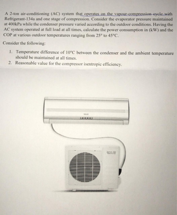 Solved A 2-ton air-conditioning (AC) system that operat | Chegg.com