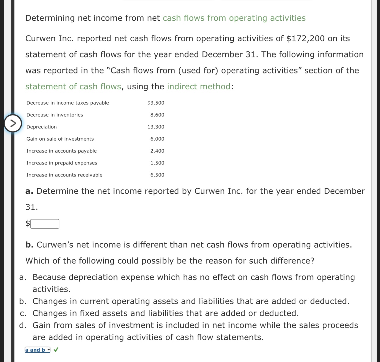 Solved Determining net income from net cash flows from | Chegg.com