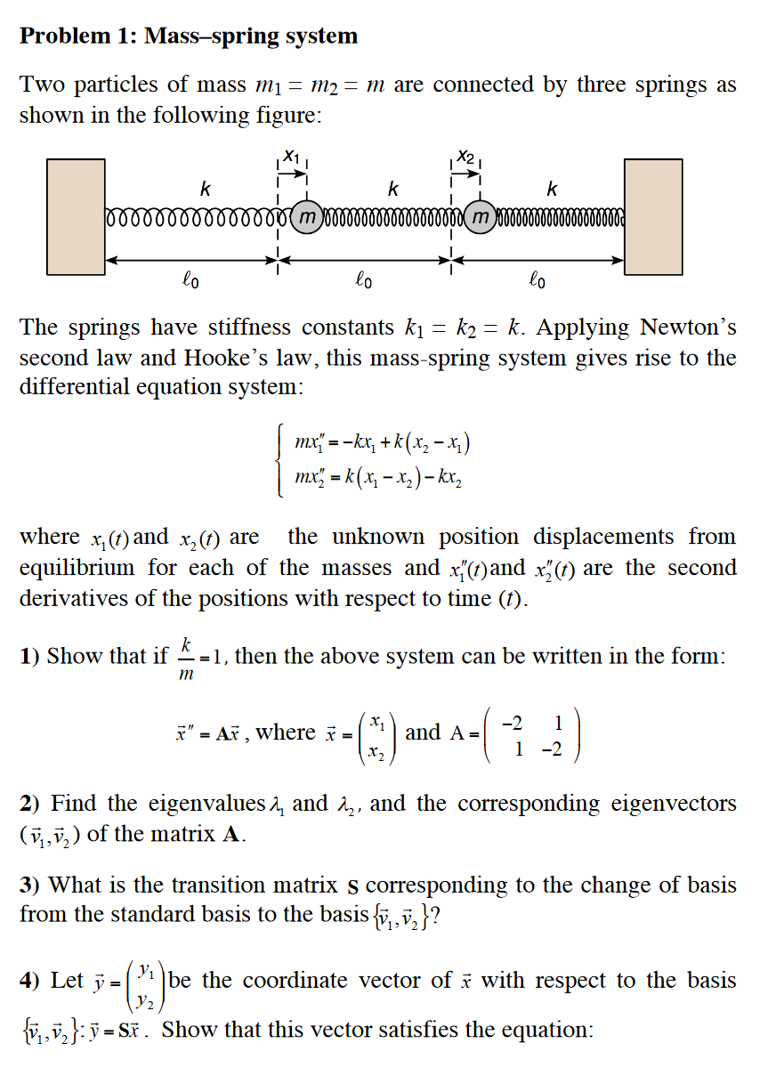 Solved Problem 1: Mass-spring system Two particles of mass | Chegg.com