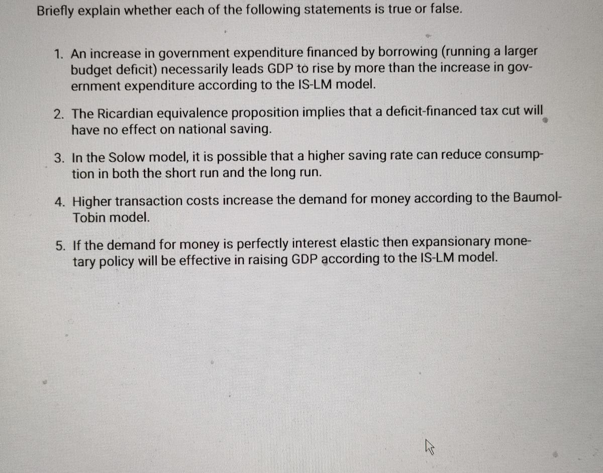 Solved Briefly explain whether each of the following | Chegg.com