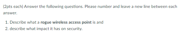 Solved (2pts each) Answer the following questions. Please | Chegg.com