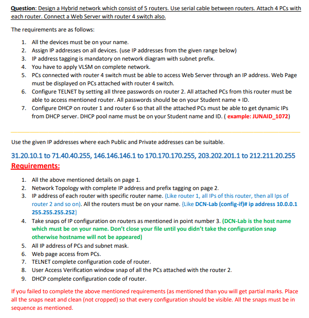 Solved Question: Design a Hybrid network which consist of 5 | Chegg.com