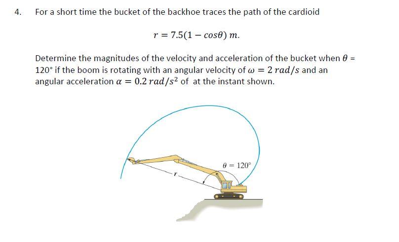 Solved 4. For a short time the bucket of the backhoe traces | Chegg.com