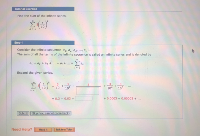 Solved Tutorial Exercise Find the sum of the infinite | Chegg.com
