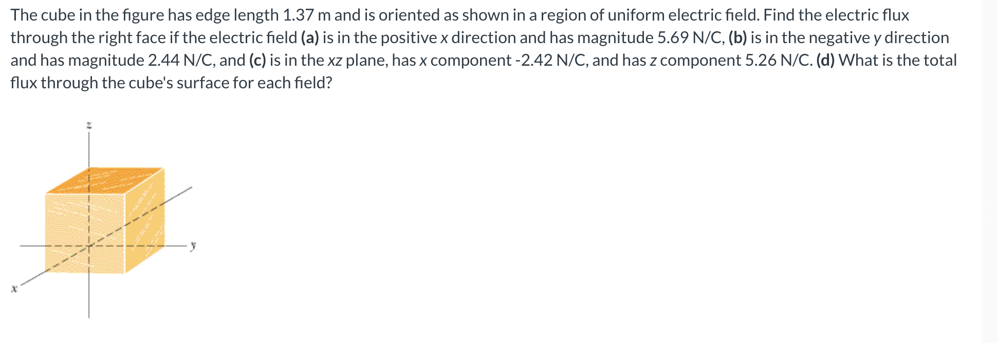 Solved The cube in the figure has edge length 1.37 m and is | Chegg.com
