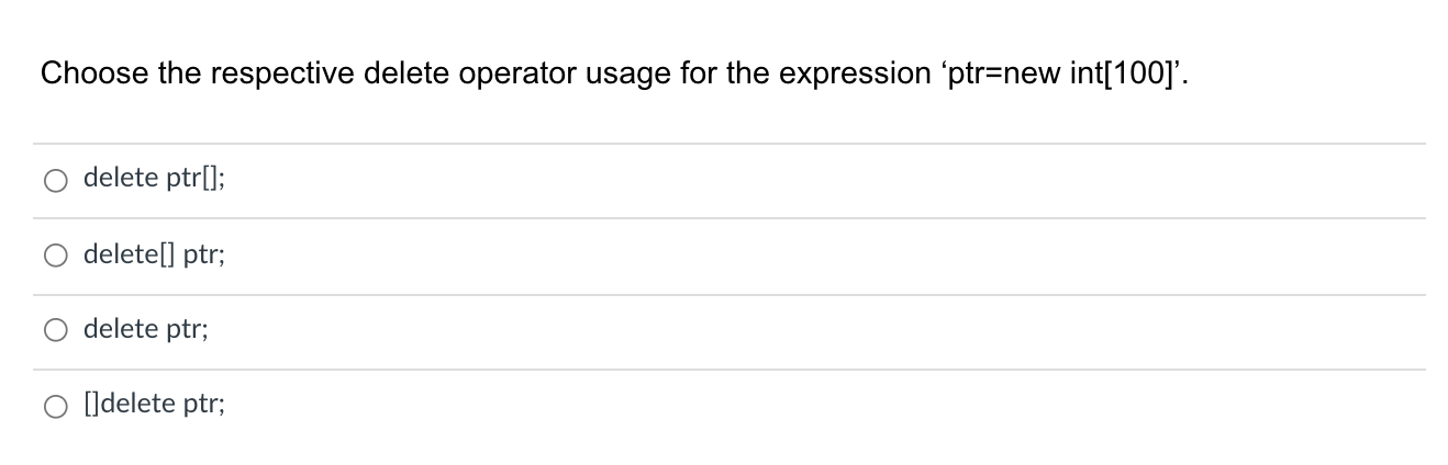 Solved Choose the respective delete operator usage for the | Chegg.com
