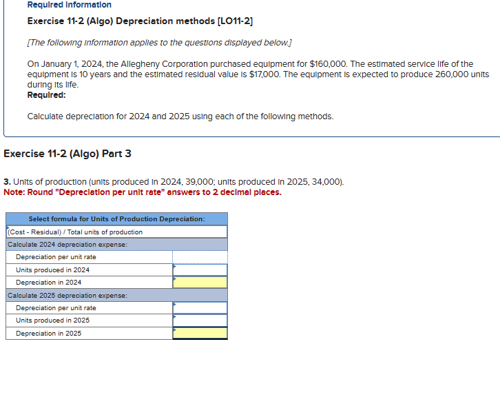 Solved Exercise 11-2 (Algo) Depreciation methods [LO11-2] | Chegg.com