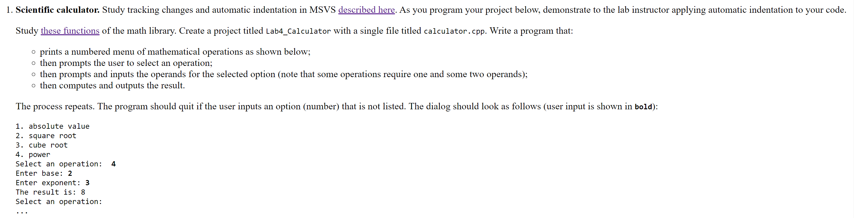 Solved Study these functions of the math library. Create a | Chegg.com