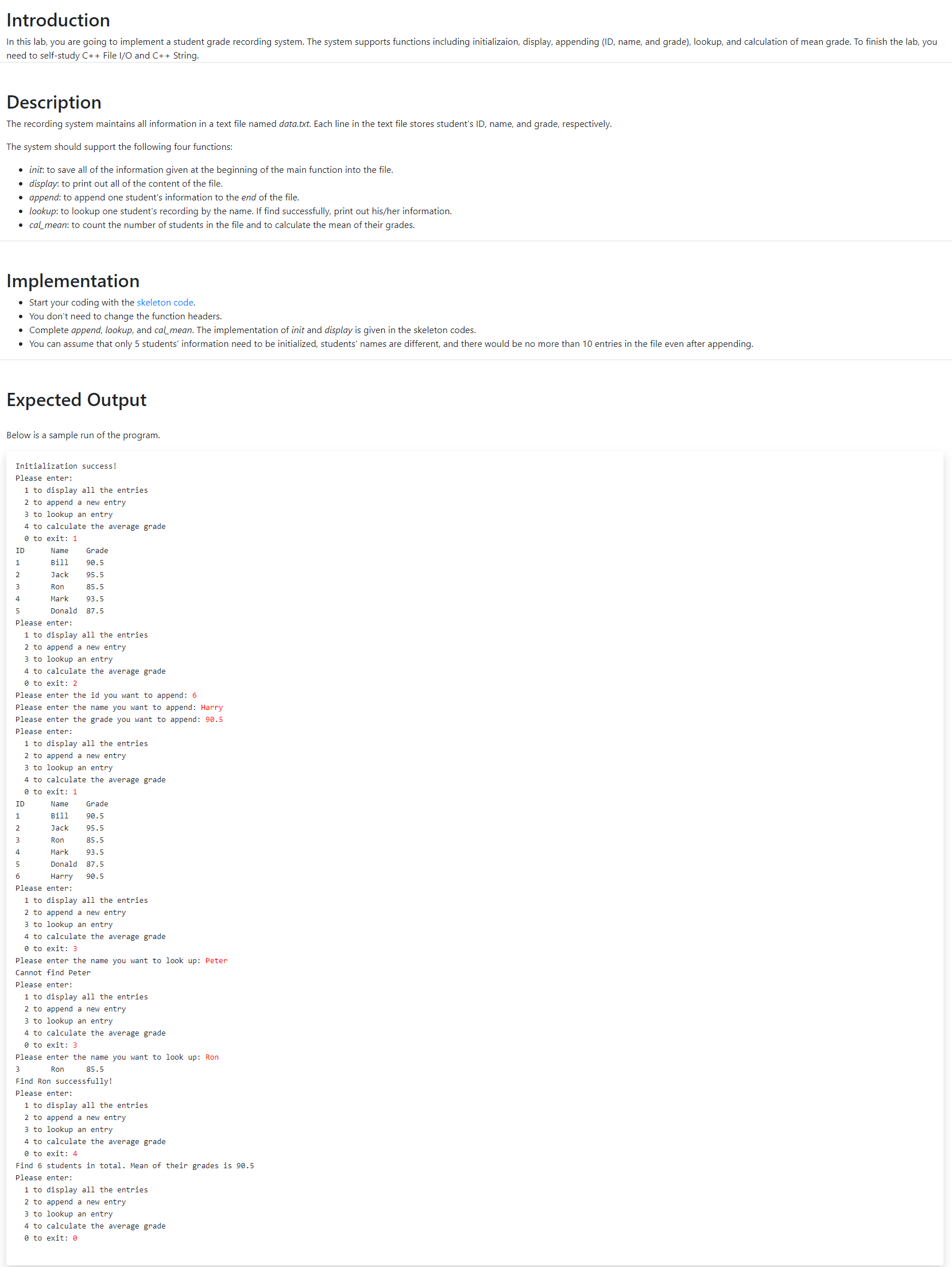 Solved Student grade recording system (File I/O and | Chegg.com