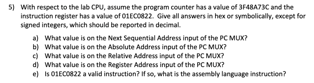 Solved With respect to the lab CPU, assume the program | Chegg.com