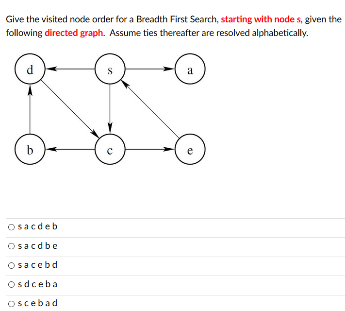 Solved Give the visited node order for a Breadth First | Chegg.com