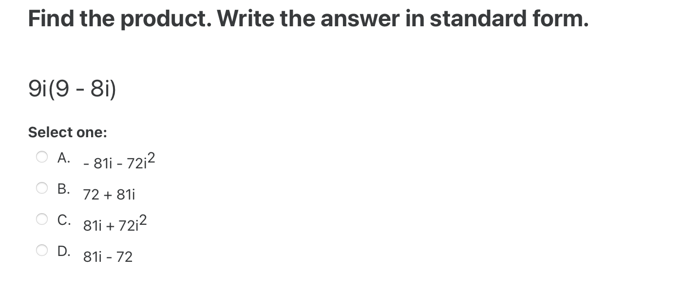 Solved Find the product. Write the answer in standard form. | Chegg.com