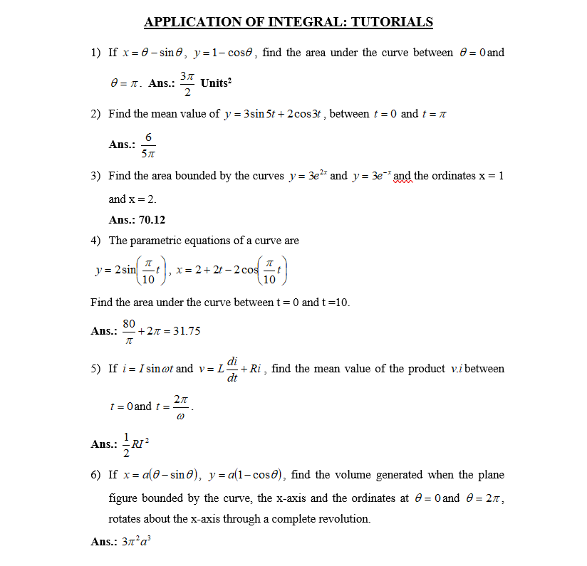 Solved APPLICATION OF INTEGRAL: TUTORIALS 1) If x= -sino, | Chegg.com