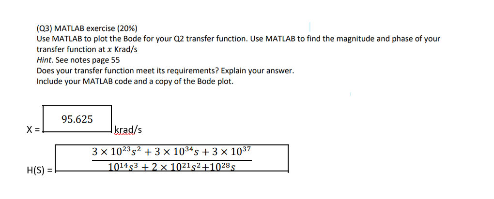 Solved (Q3) MATLAB exercise (20%) Use MATLAB to plot the | Chegg.com