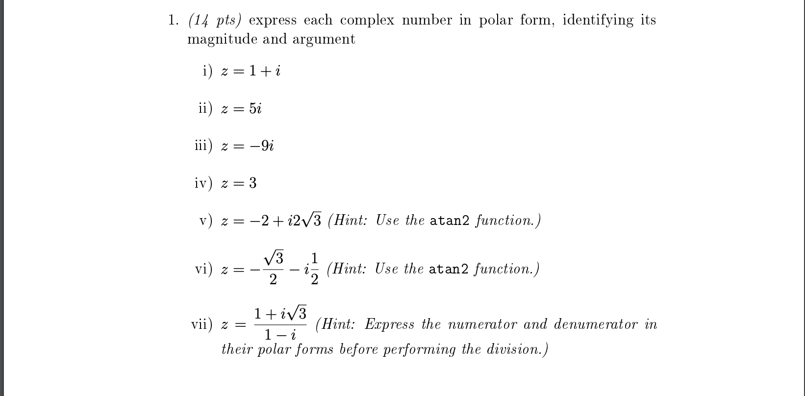 Solved 1. (14 pts) express each complex number in polar | Chegg.com