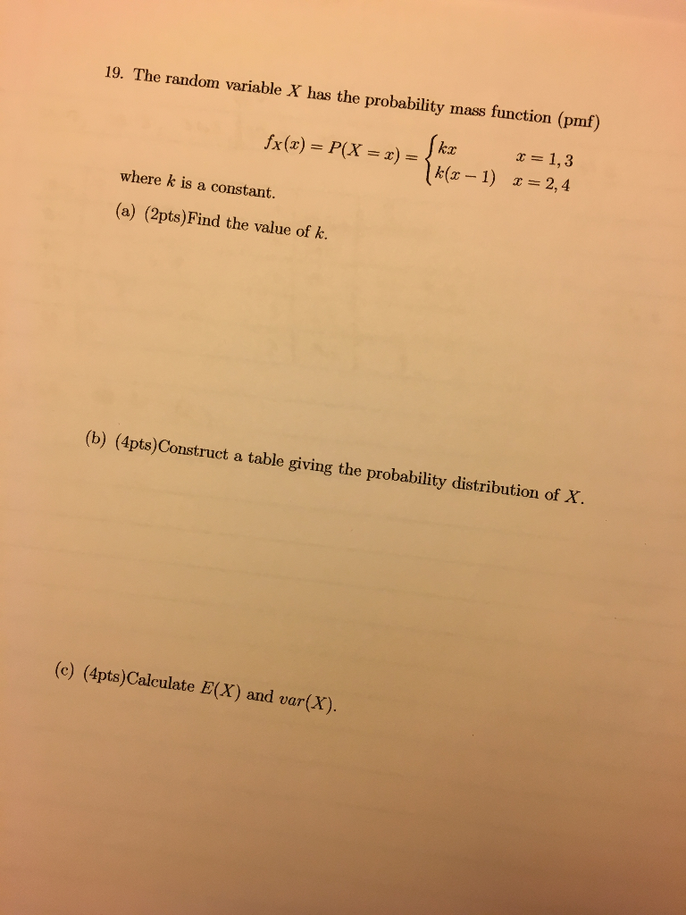 Solved 19. The random variable X has the probability mass | Chegg.com