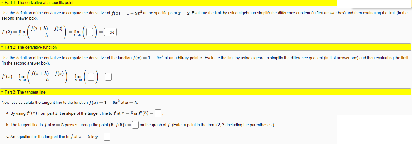 Solved - Part 1: The derivative at a specific point Use the | Chegg.com