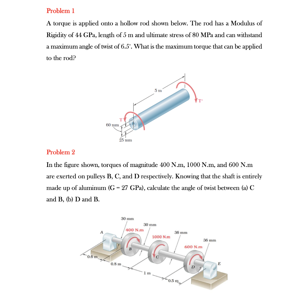 Solved Problem 1 A torque is applied onto a hollow rod shown | Chegg.com