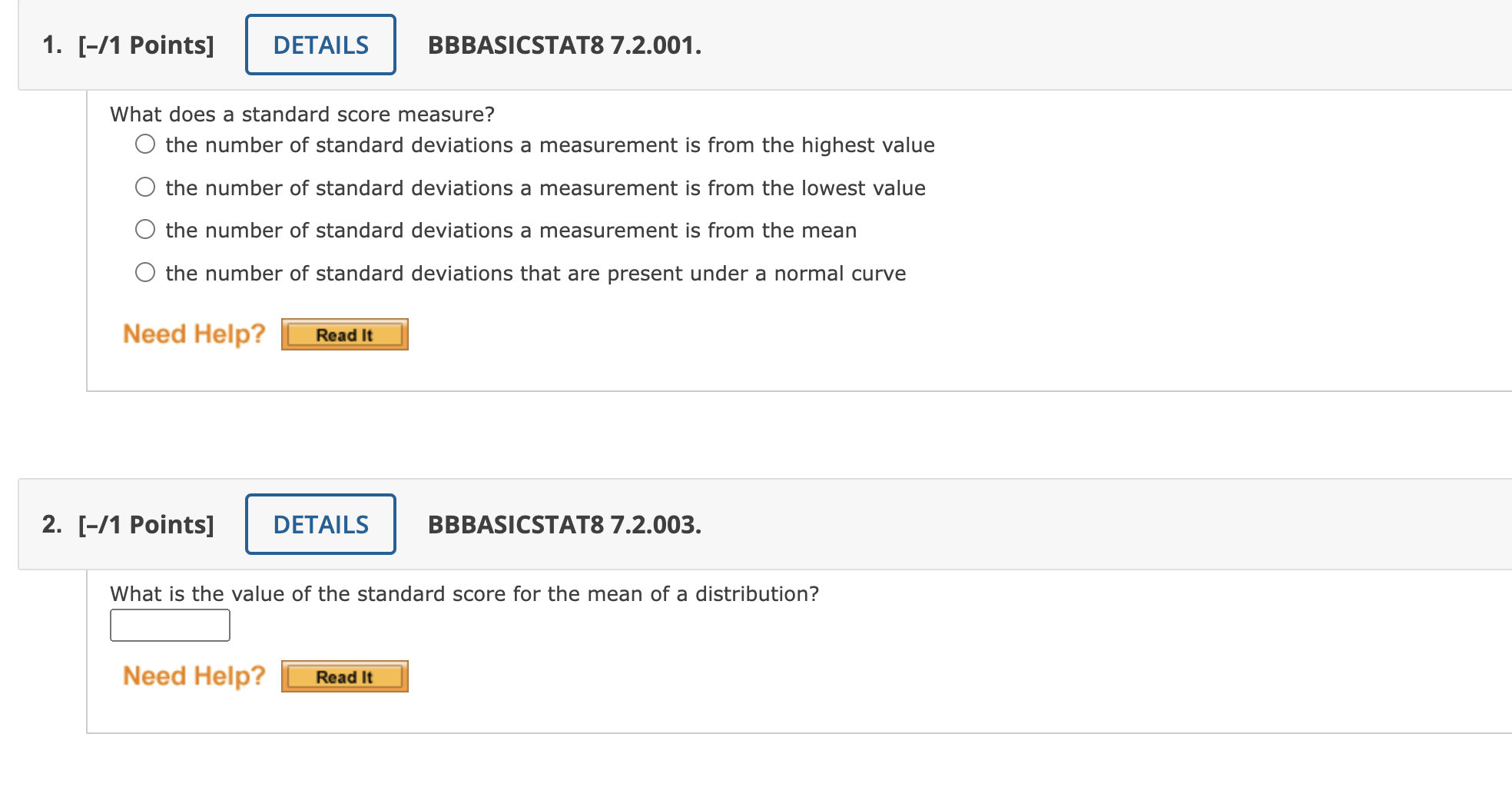 Solved 1 Points] BBBASICSTAT8 7.2.001. What does a standard | Chegg.com