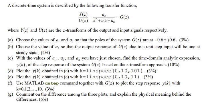 A discrete-time system is described by the following | Chegg.com