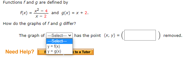 Solved Functions f and g are defined by Rx) = *=2 x2 - 4 and | Chegg.com