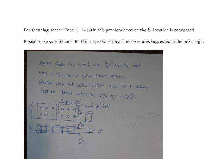 Solved For shear lag, factor, Case 1, U=1.0 in this problem | Chegg.com