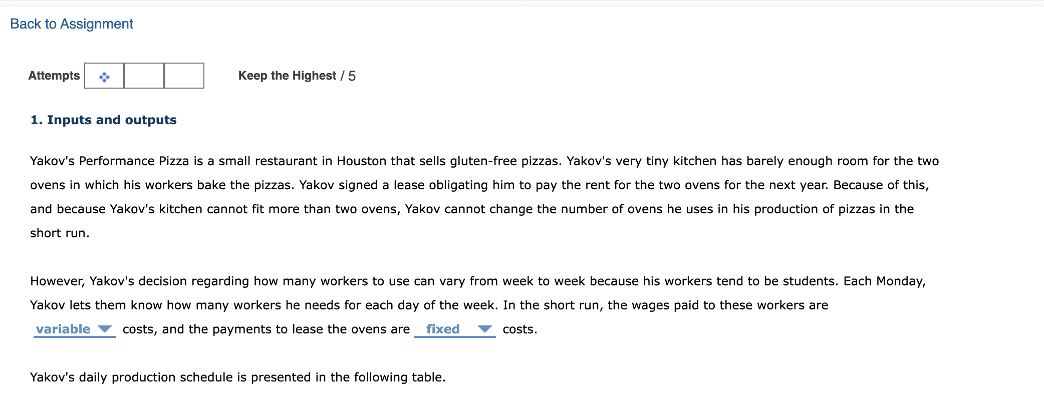 Solved 1. Inputs and outputs Yakov's Performance Pizza is a | Chegg.com