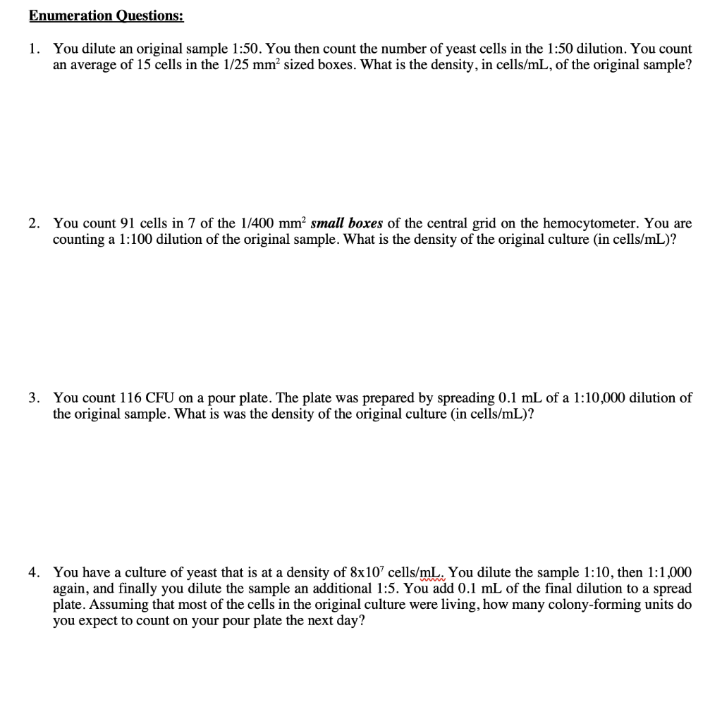 Solved Enumeration Questions: 1. You dilute an original | Chegg.com