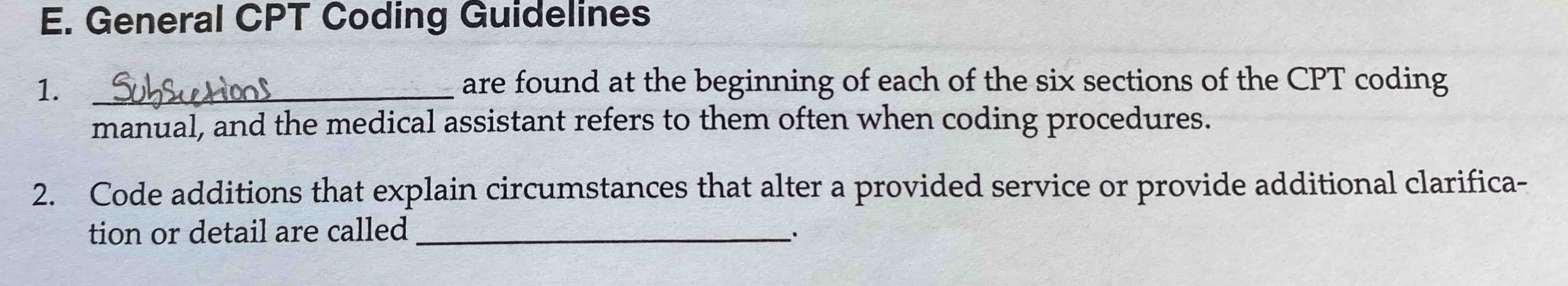 Solved E. ﻿General CPT Coding GuidelinesSubsuctionsare found | Chegg.com