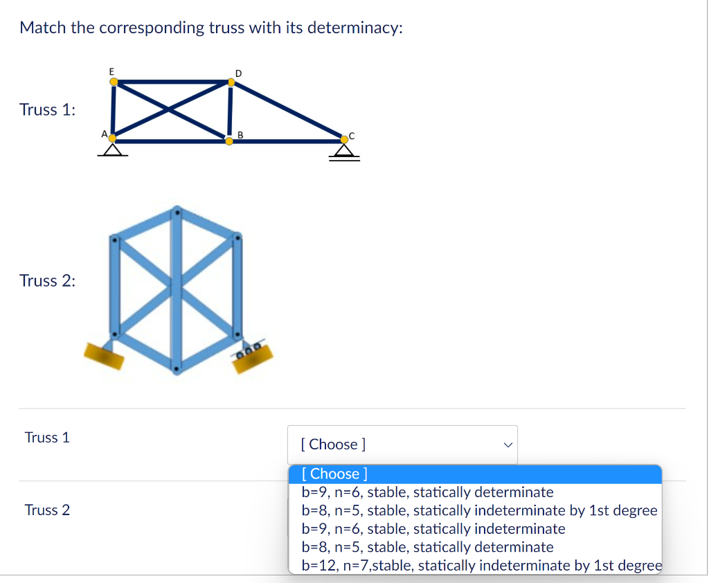 Solved Match the corresponding truss with its determinacy: | Chegg.com