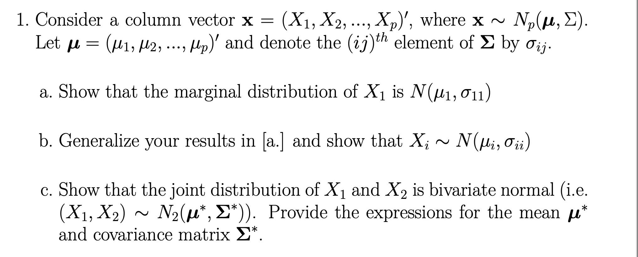 Solved 1. Consider a column vector x=(X1,X2,…,Xp)′, where | Chegg.com