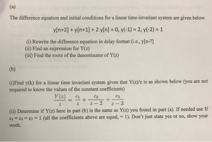 Solved The difference equation and initial conditions for a | Chegg.com