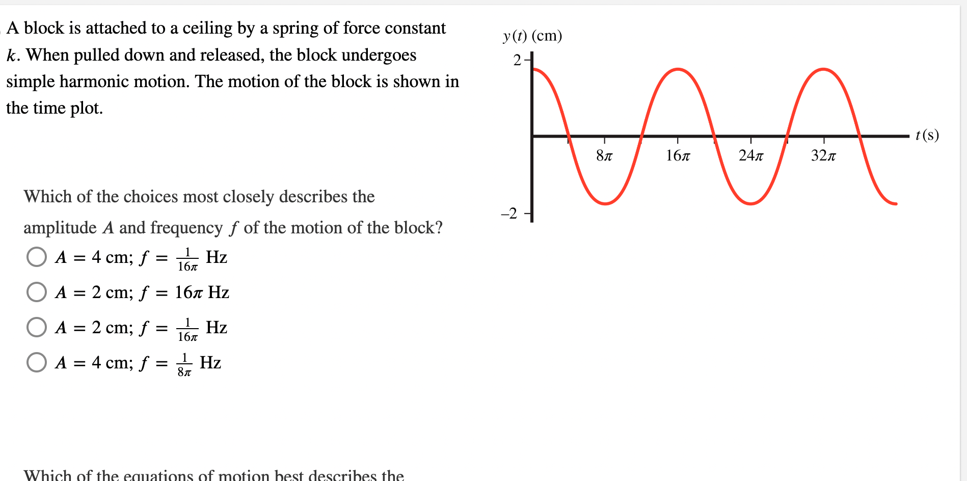 Solved A block is attached to a ceiling by a spring of force | Chegg.com