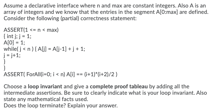 Solved Assume a declarative interface where n and max are | Chegg.com