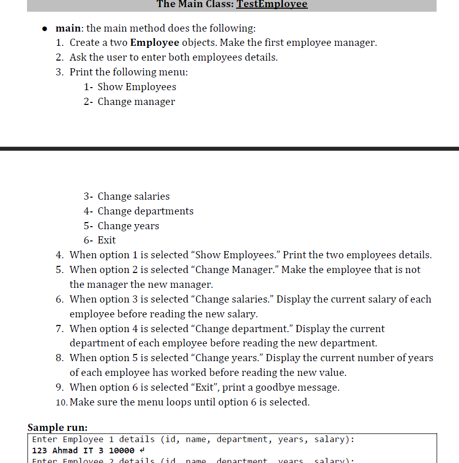 Solved Employee - id: int - name: String - department: | Chegg.com