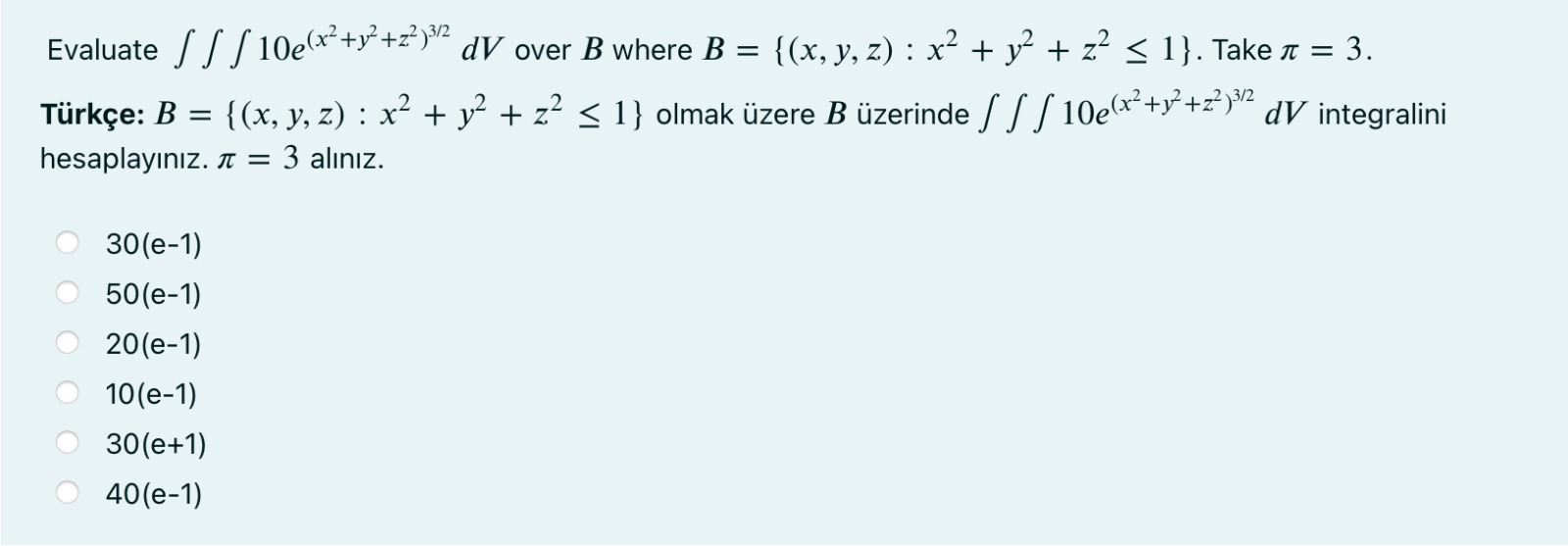 Solved Evaluate ∭10e(x2+y2+z2)3/2dV over B where | Chegg.com