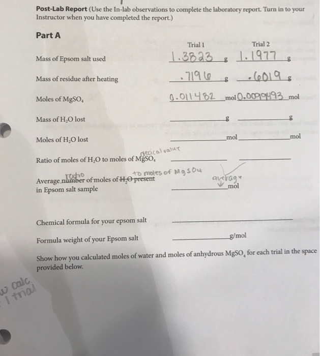 Solved Post-Lab Report (Use the In-lab observations to | Chegg.com