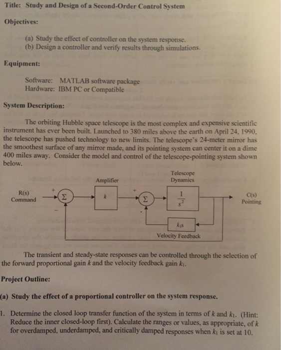 Solved Title: Study and Design of a Second-Order Control | Chegg.com