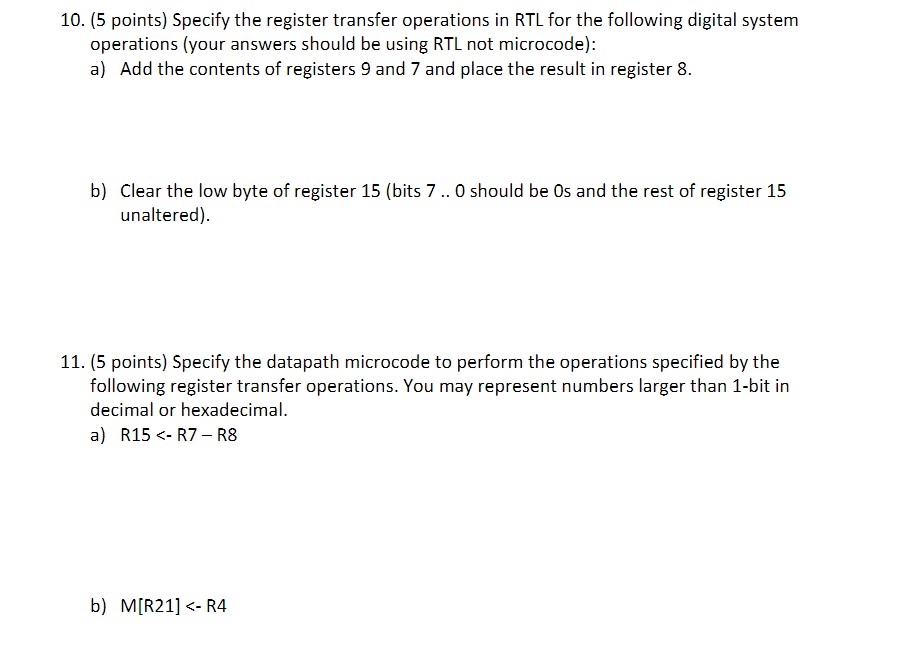 Solved (5 ﻿points) ﻿Specify the register transfer operations | Chegg.com
