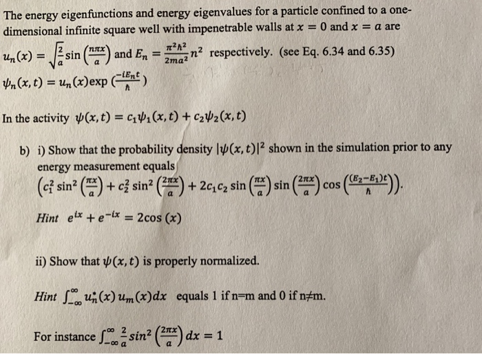 Solved The energy eigenfunctions and energy eigenvalues for | Chegg.com