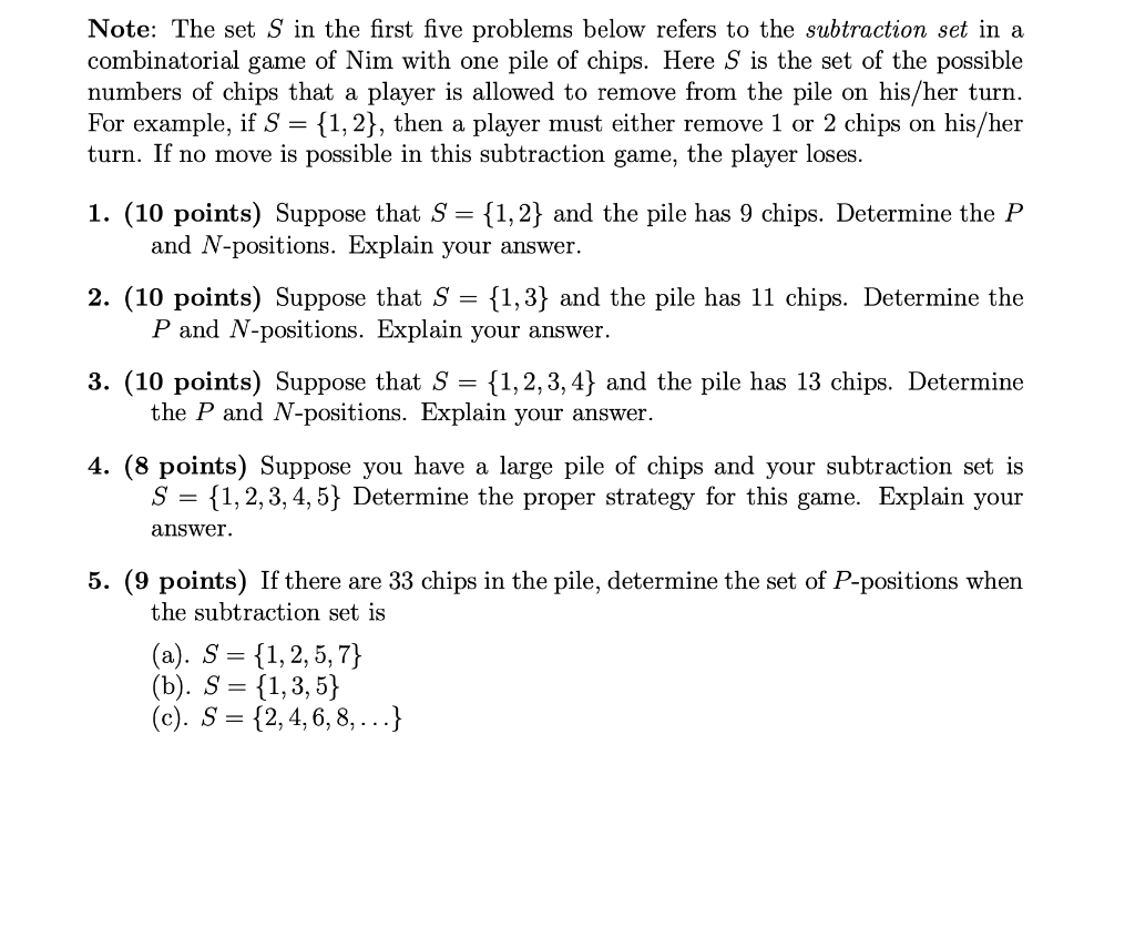 Note: The set S in the first five problems below | Chegg.com