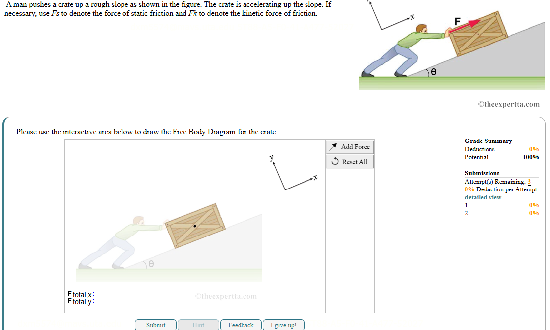 Solved A man pushes a crate up a rough slope as shown in the | Chegg.com