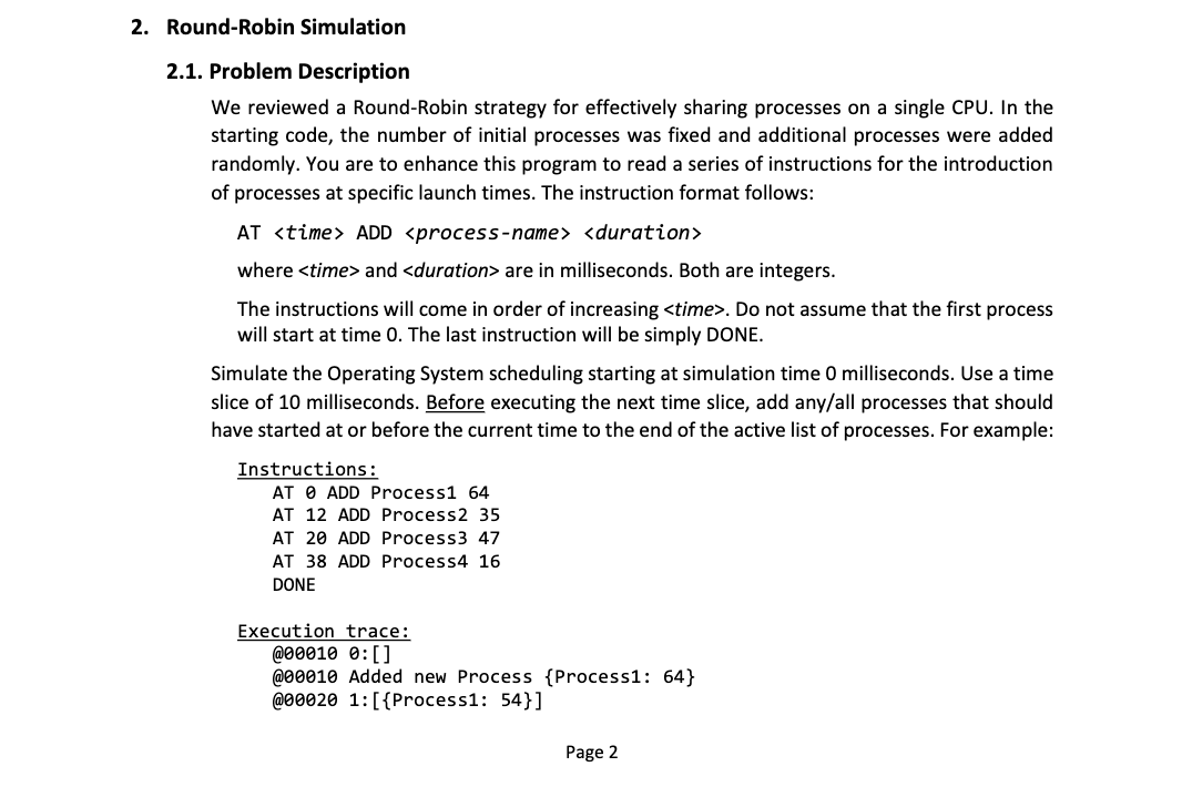 2 Round Robin Simulation 2 1 Problem Description We